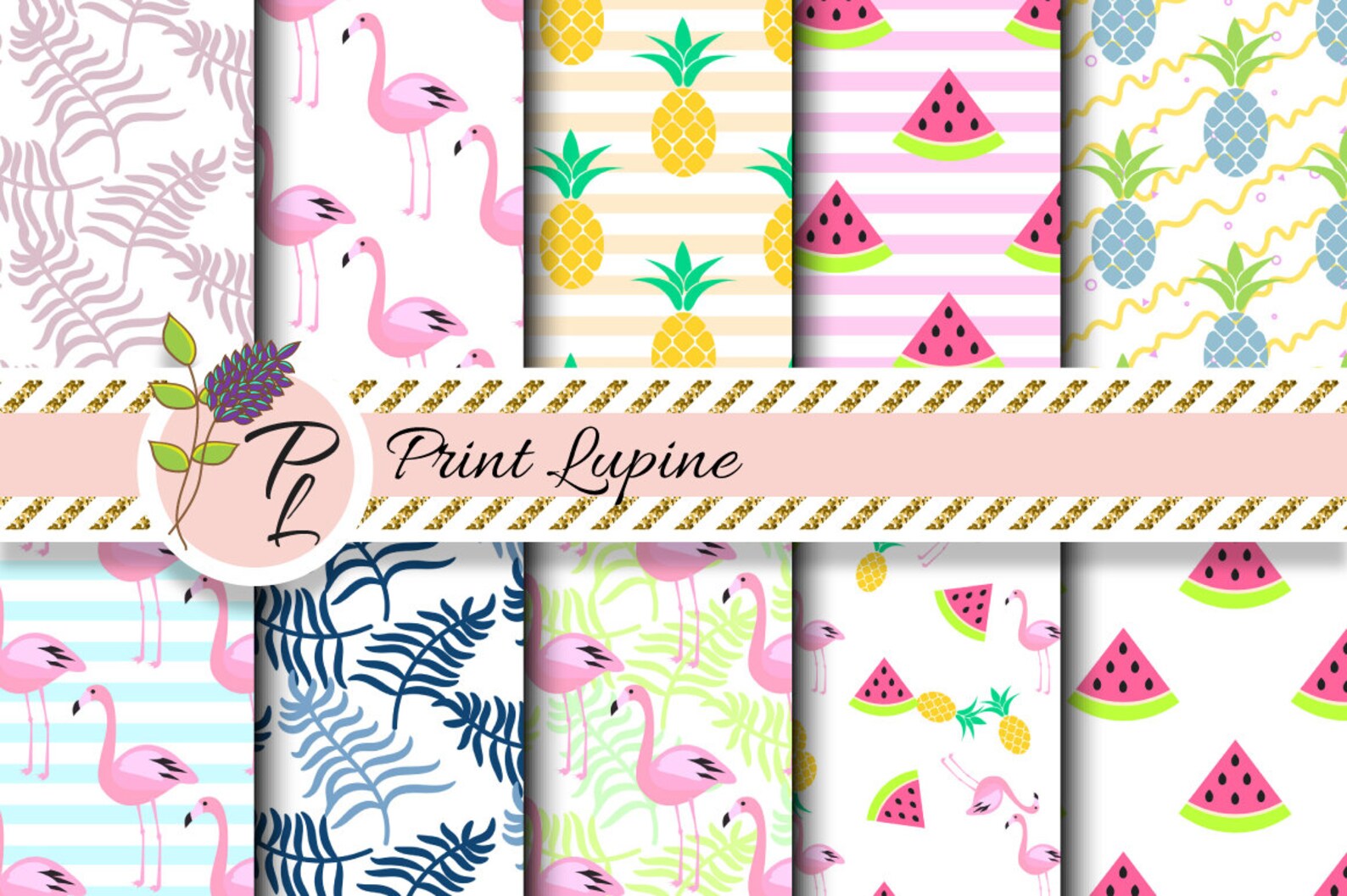 Tropical Digital Paper Set. Tropical Pink Flamingo Pineapple - Etsy