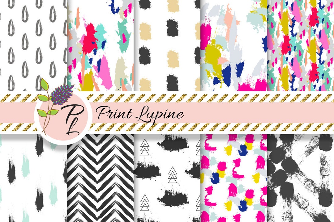 Brush Strokes Digital Paper. Acrylic Paint Brushstrokes - Etsy