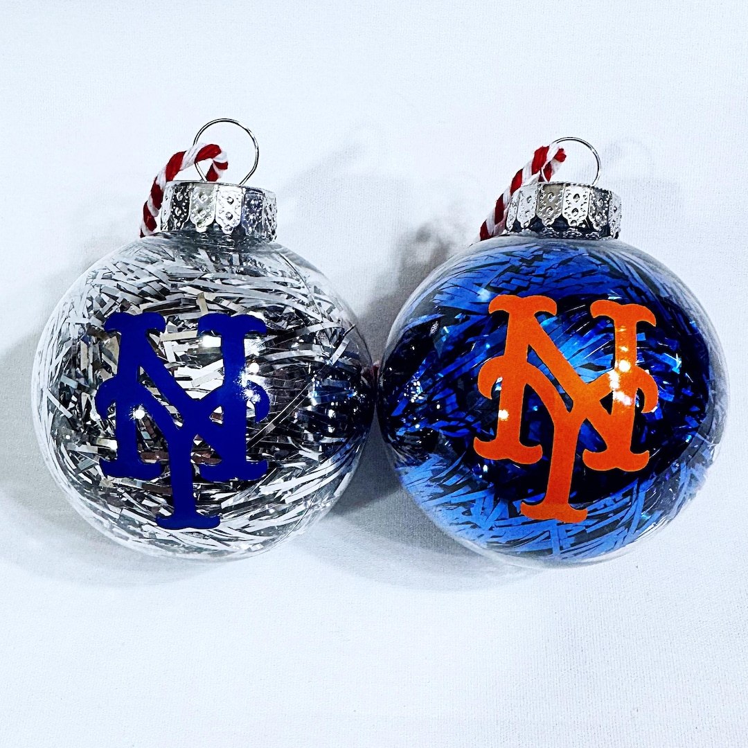 New York Mets NY Christmas Shatterproof Ornaments Set of 2, Silver ...