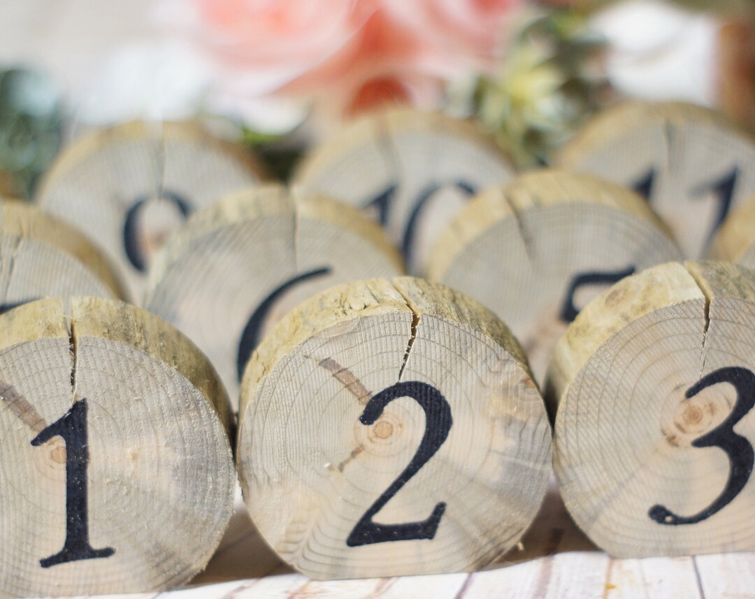 Log Slice Table Numbers, Rustic Wedding, Wooden Numbers, Boho Woodland ...