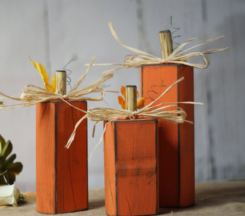 Fall Decor, Wood Pumpkins, Rustic Halloween Decor, Orange Wooden ...