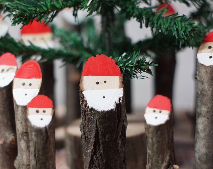 Tree Branch Santas, Holiday Figurine, Wooden Santa Claus, Primitive ...