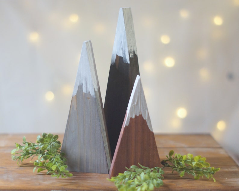 Wooden Wood Mountain Decor Set Cabin Wanderlust Monochrome - Etsy