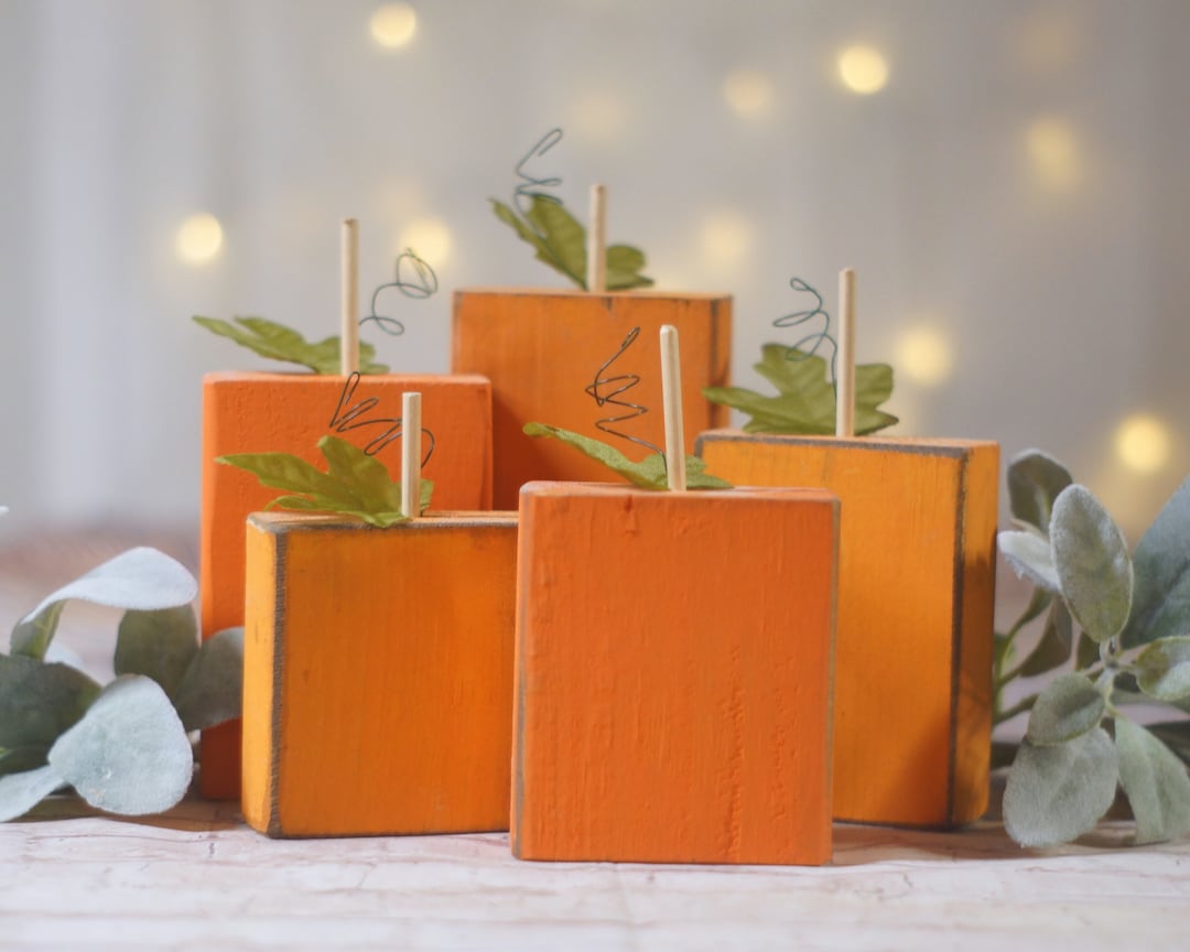 Mini Pumpkin Patch, Fall Seasonal Decor, Wood Pumpkin Family, Rustic ...