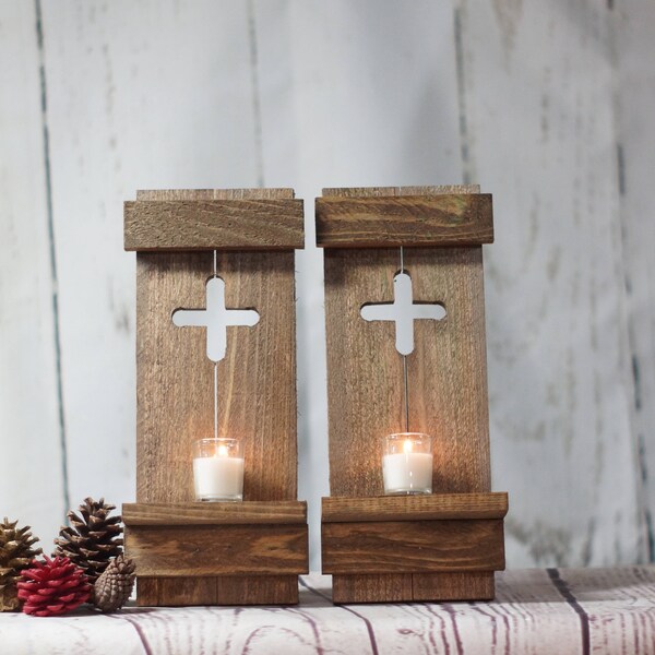 Wooden Cross Candle Holder - Etsy