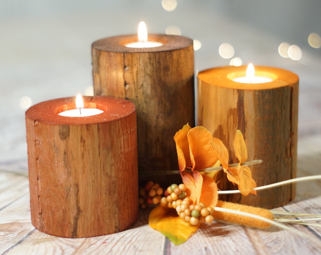 Fall Decor Log Candles, Seasonal Decor, Harvest Colors, Thanksgiving ...