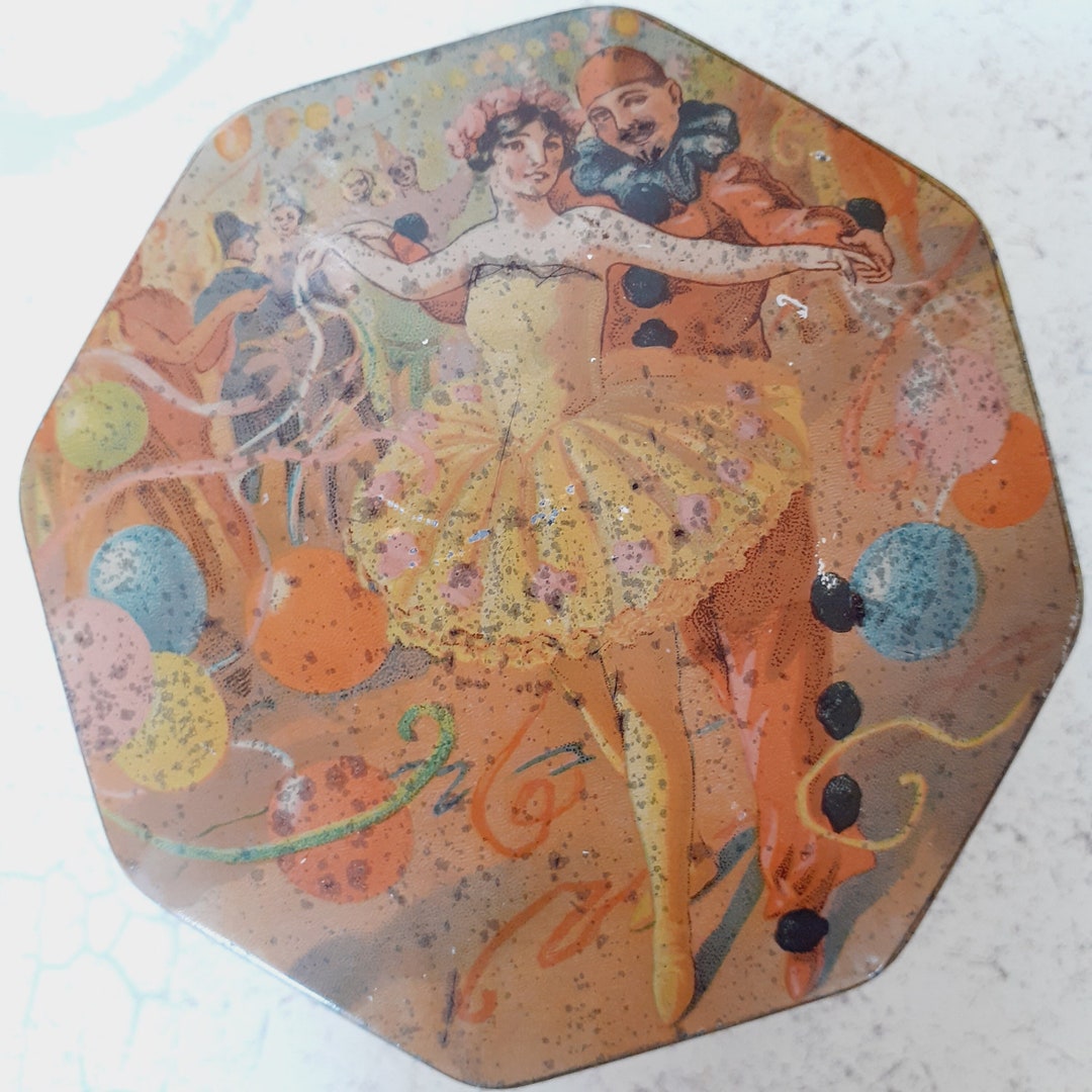 Vintage Lyons Confectionery Tin: 1920s Art Deco Pierrot & Columbine ...