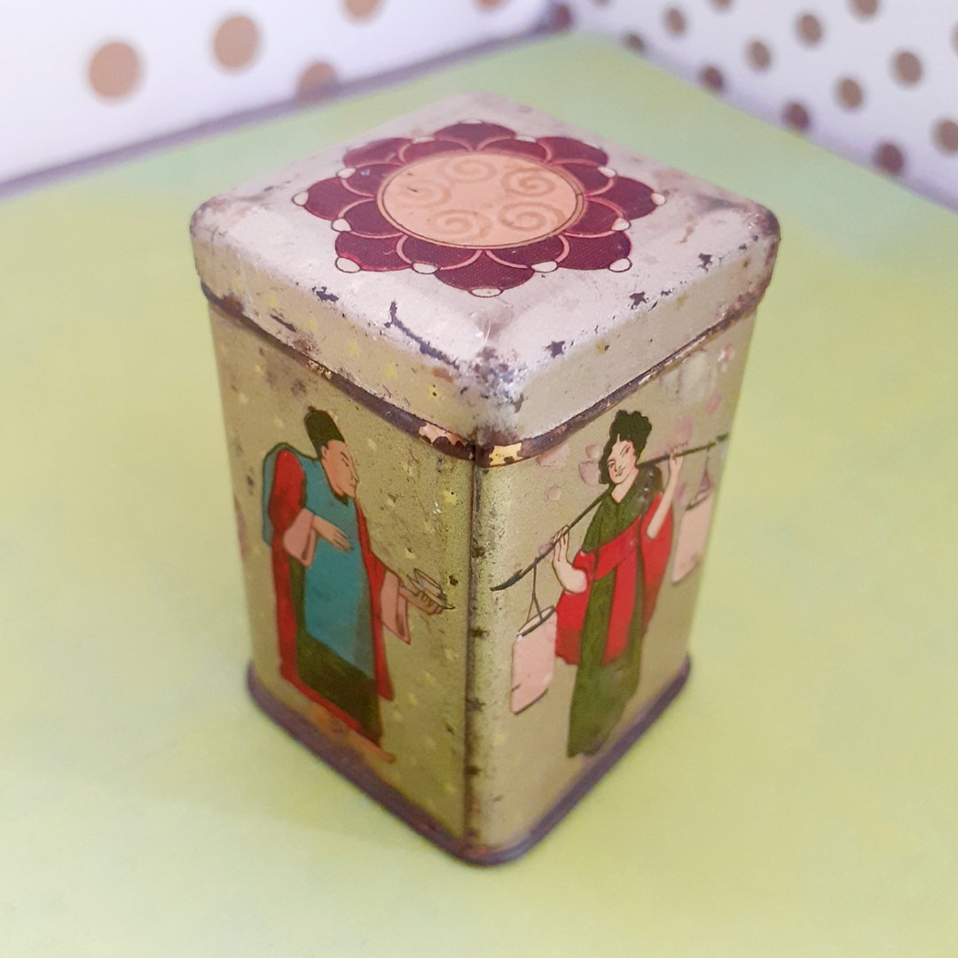 Tea Sample Tin Antique Miniature Tin With Oriental Figures in - Etsy