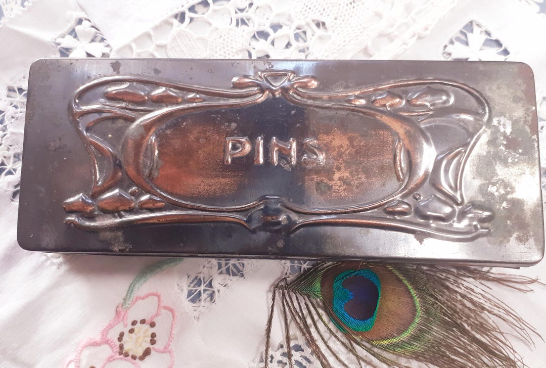 Art Nouveau Antique "pins" Tin, 1900s Vintage Tin, Boudoir, Hairpins ...