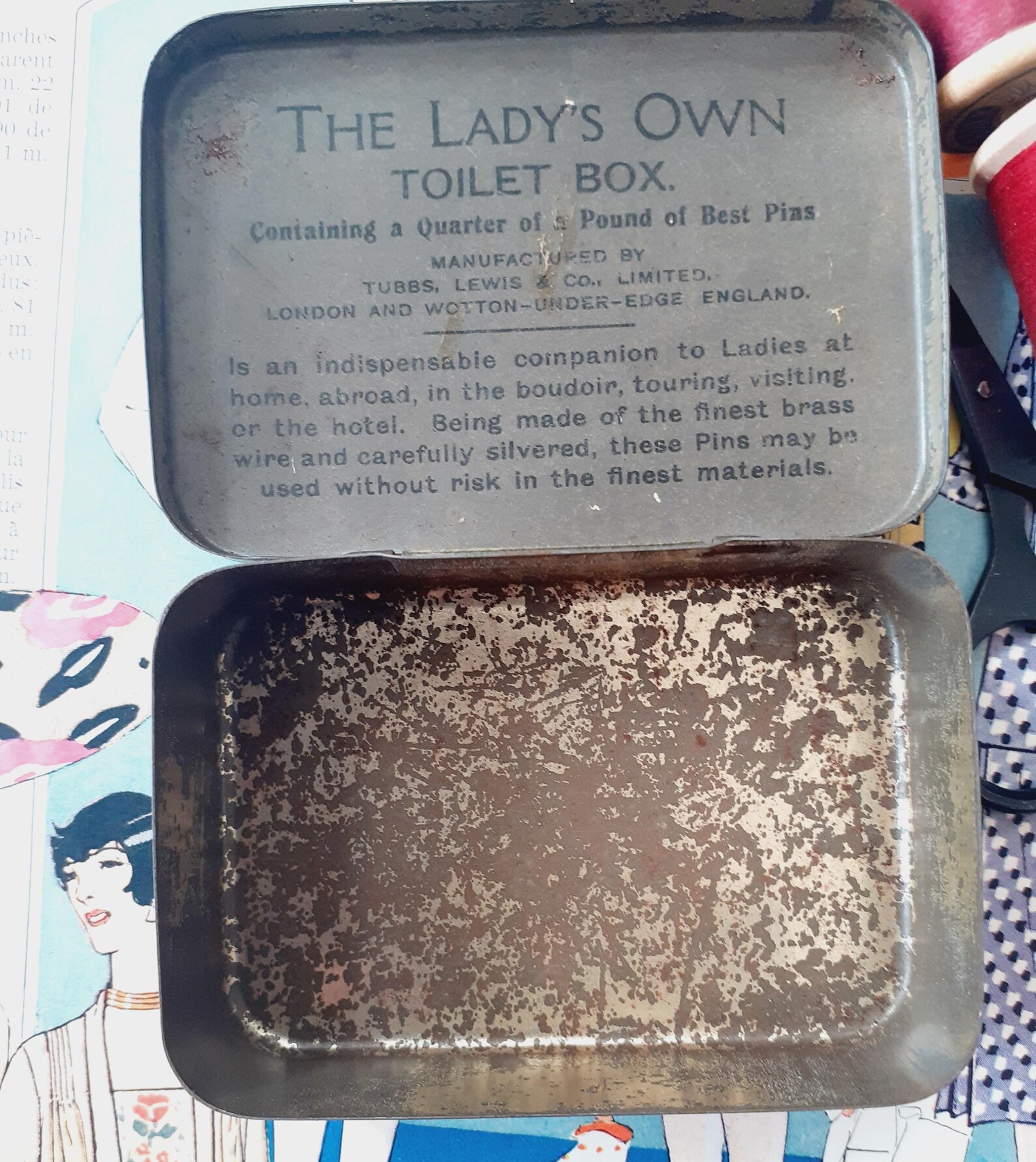 The Lady's Own Toilet Pin Box, Short Whites, Vintage Tin, Tubbs, Lewis ...