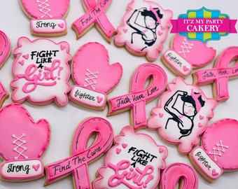 Breast Cancer Decorated Cookies Pink Ribbon Cookies - Etsy
