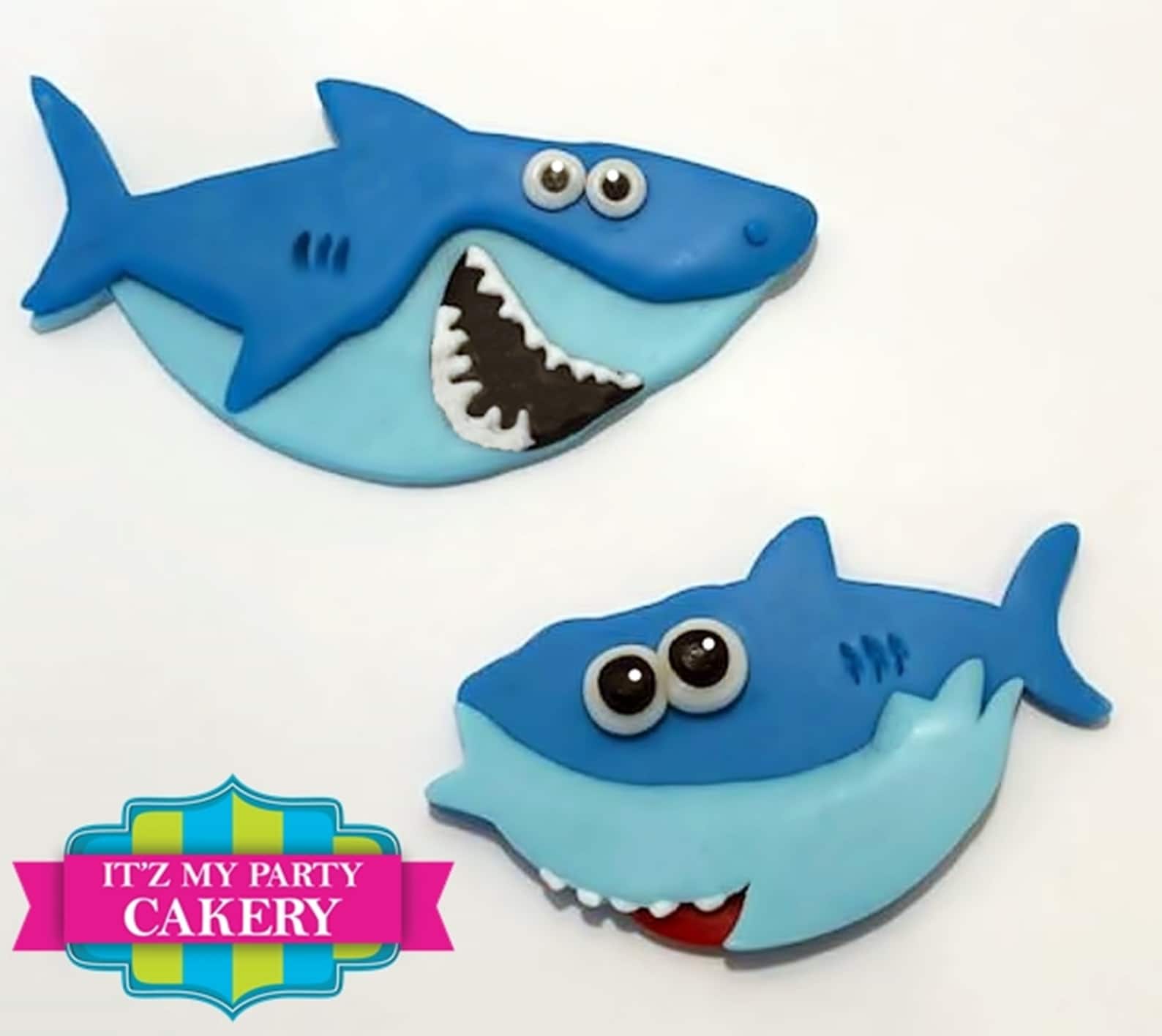 Daddy & Baby Shark Fondant Cake Topper Set - Etsy