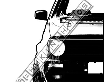 Volkswagen Golf Mk2 Poster Realistic Car Drawing Illustration Print ...