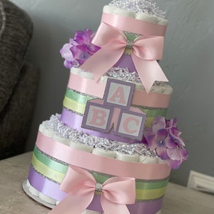 ABC Blocks Diaper Cake/bear Diaper Cake/baby Girl Diaper Cake/pastel ...