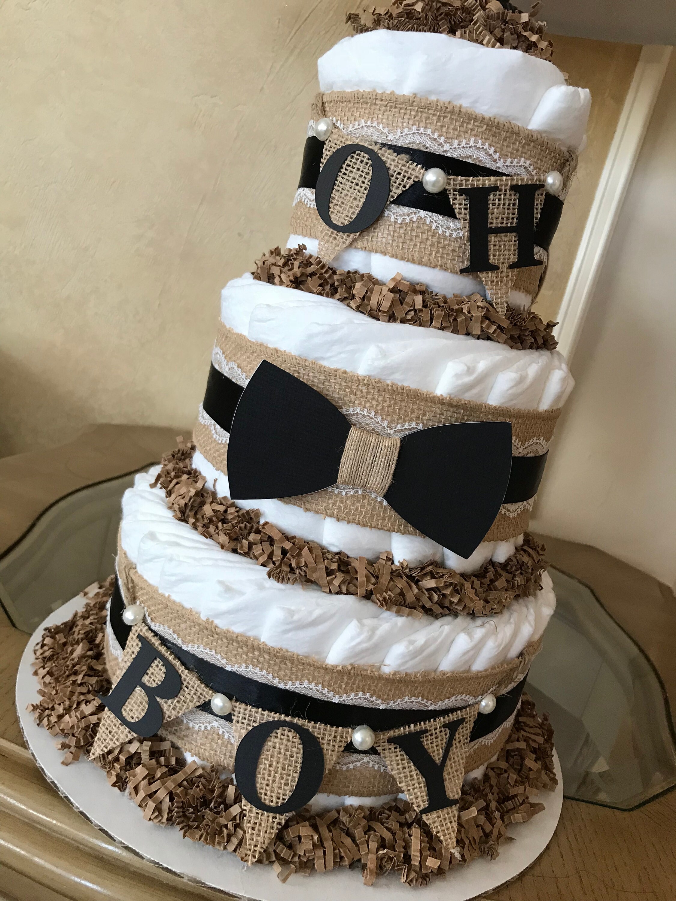 Rustic boy diaper cake/Rustic baby shower centerpiece/Burlap | Etsy