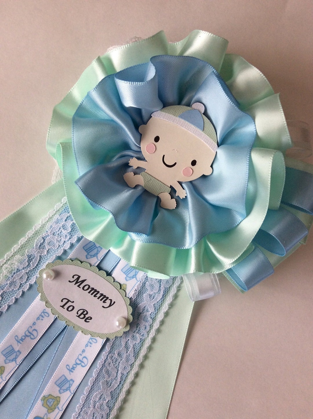 Boy Baby Shower Corsage/light Blue and Mint Baby Shower Corsage/boy ...