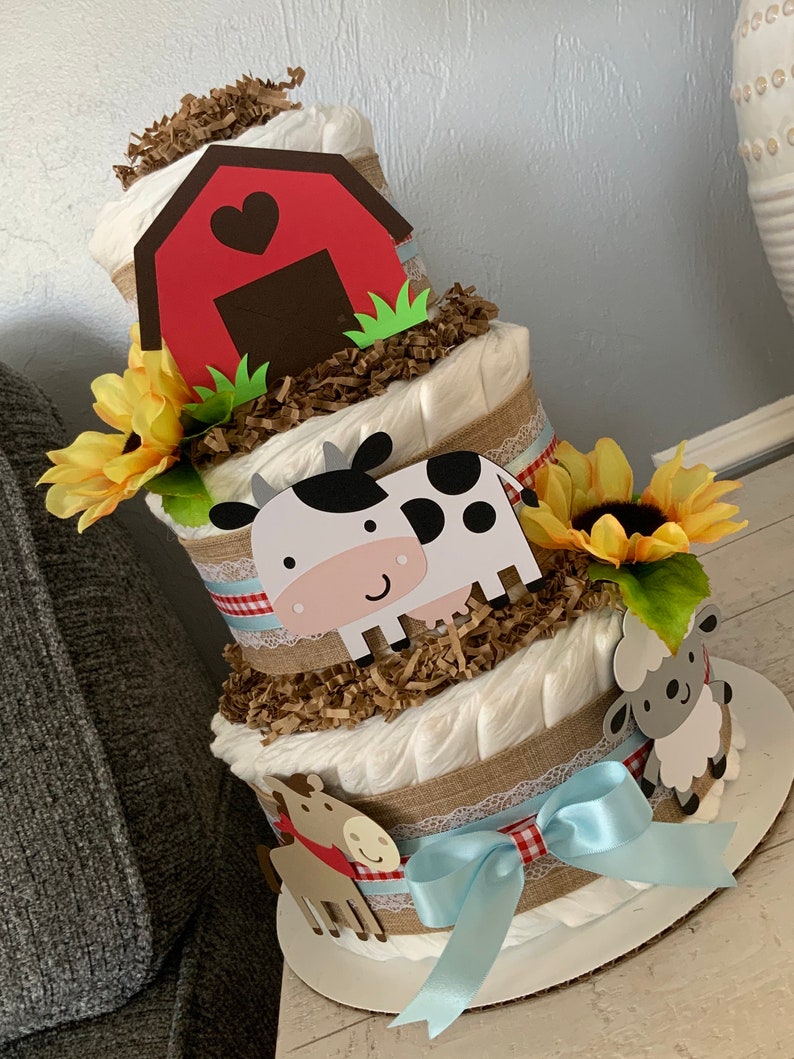 Boy Farm Animals Diaper Cake Centerpiece/farm Diaper Cake/boy - Etsy