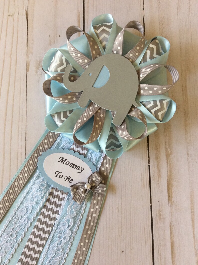 Grey and light blue elephant baby shower corsage/Boy elephant | Etsy