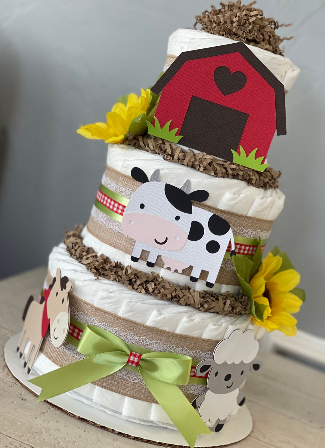 Gender Neutral Farm Animals Diaper Cake Centerpiece/farm Diaper Cake ...