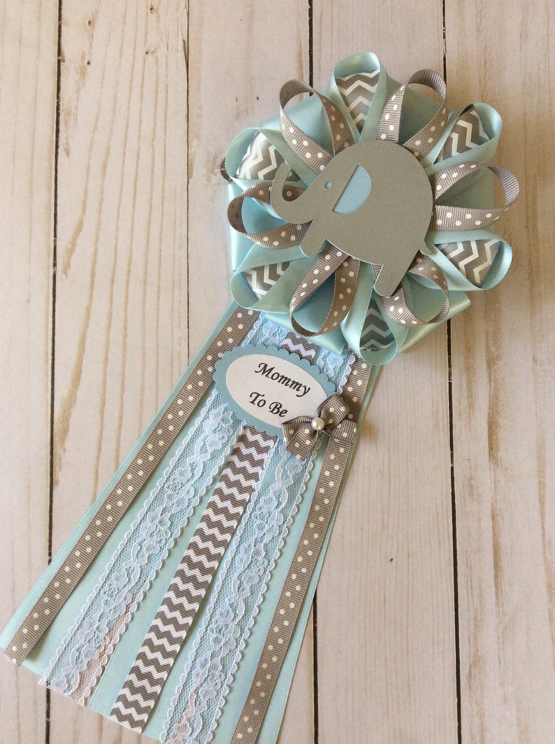 Grey and light blue elephant baby shower corsage/Boy elephant | Etsy