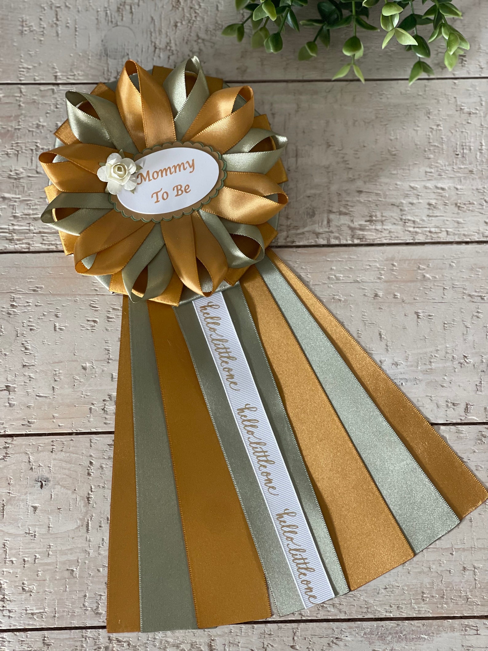 Green and Gold Baby Shower Corsage, Boy Baby Shower Corsage, Greenery ...