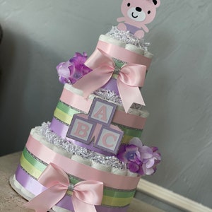 ABC Blocks Diaper Cake/bear Diaper Cake/baby Girl Diaper Cake/pastel ...