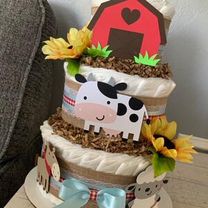 Boy farm animals diaper cake centerpiece/Farm diaper cake/Boy | Etsy