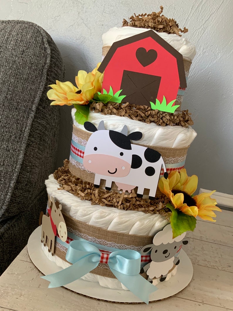 Boy farm animals diaper cake centerpiece/Farm diaper cake/Boy | Etsy