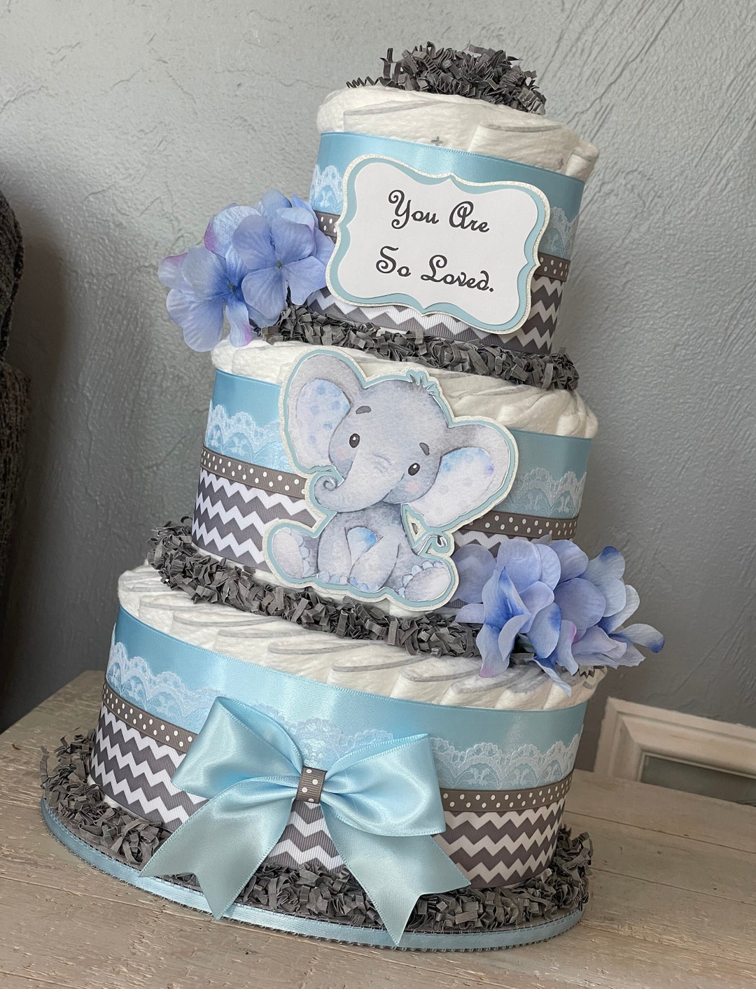 Elephant Diaper Cake, Blue Diaper Cake, Elephant Baby Shower ...