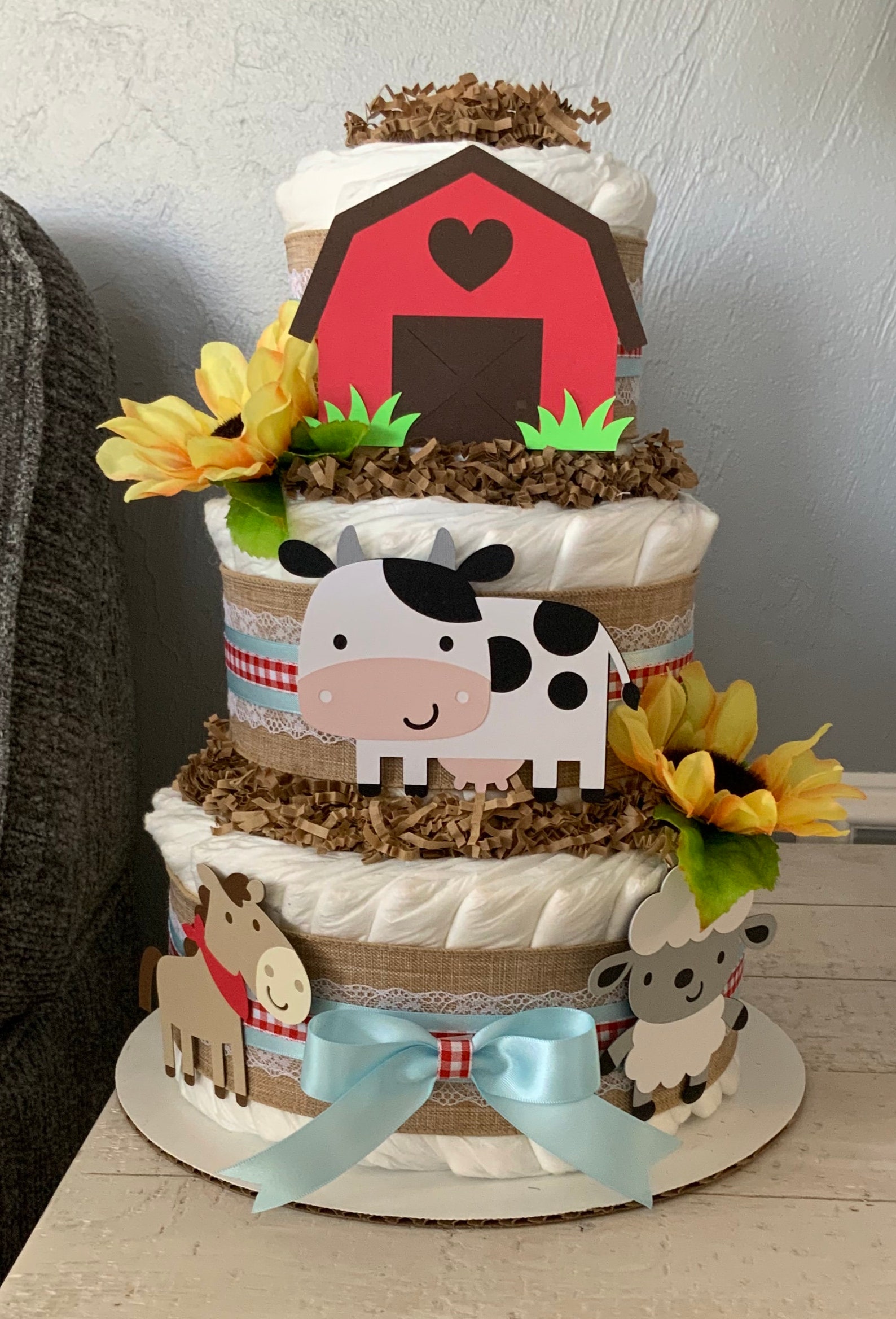 Boy farm animals diaper cake centerpiece/Farm diaper cake/Boy | Etsy