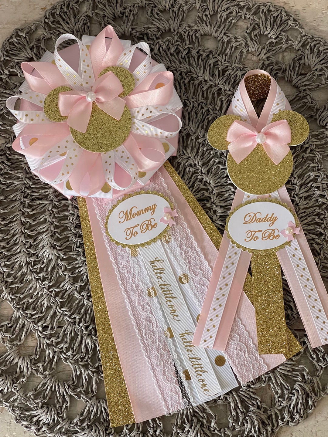 Pink and Gold Baby Shower Corsage Set; Girl Baby Shower Corsage/pink ...