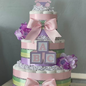 ABC Blocks Diaper Cake/bear Diaper Cake/baby Girl Diaper Cake/pastel ...