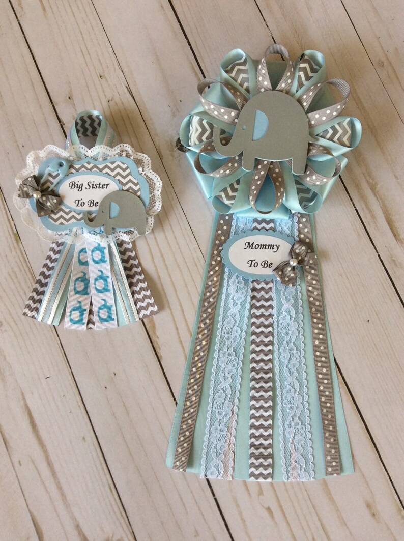 Grey and light blue elephant baby shower corsage/Boy elephant | Etsy