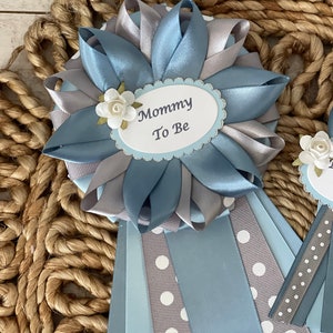 Boy Baby Shower Corsage, Blue Baby Shower Corsage, Dusty Blue Baby ...
