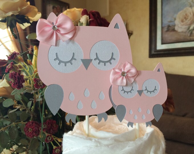 Owl Baby Shower Cake Topper/owl Cake Topper/pink and Grey Owl - Etsy