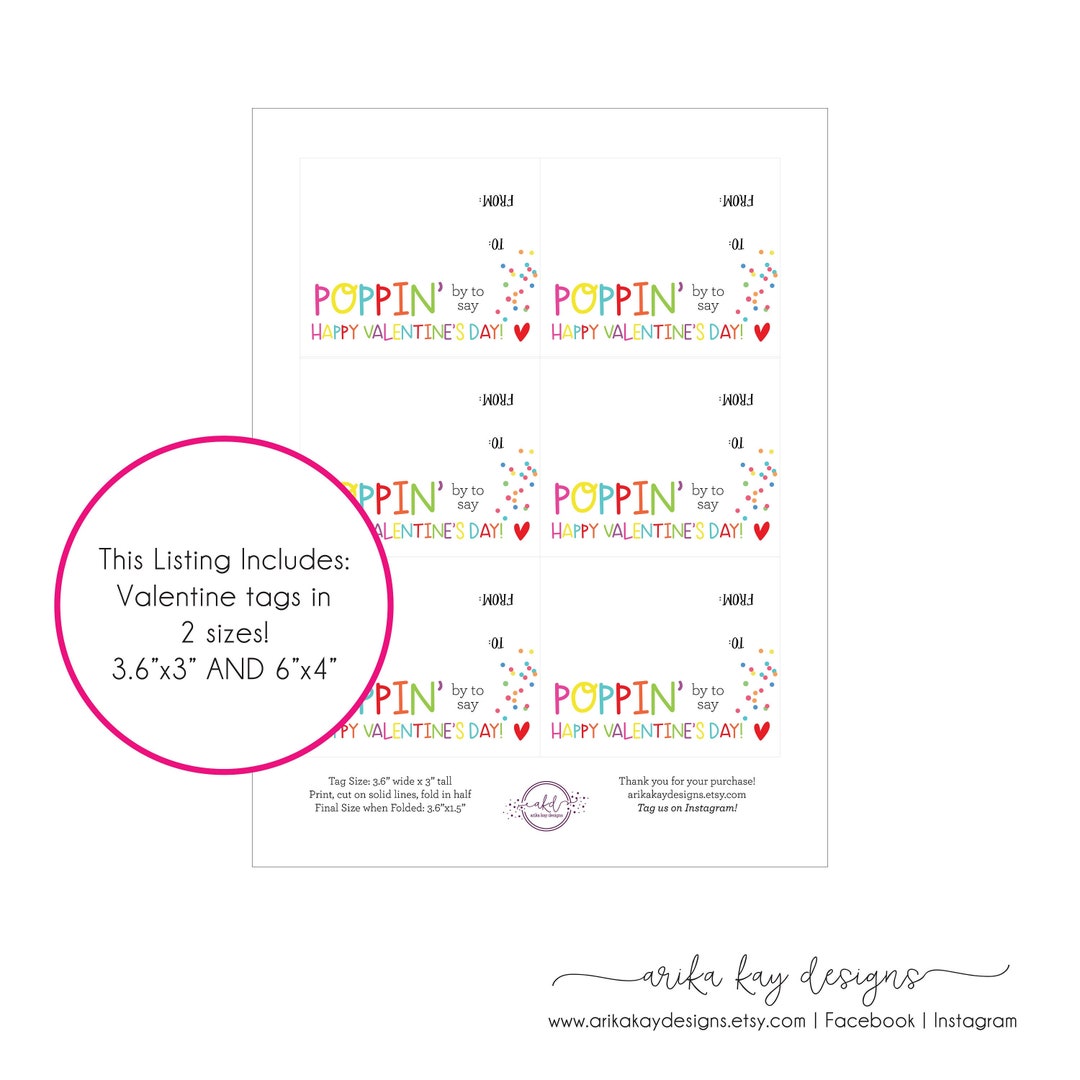 POPPIN' by to Say Happy Valentine's Day Tags, Instant Digital Download ...