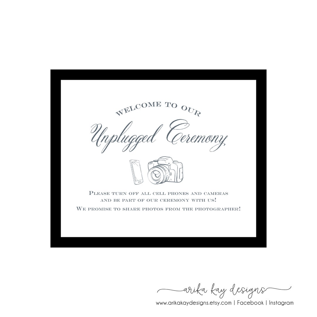 Unplugged Wedding Ceremony Signage Camera & Phone - 8x10 - Instant ...