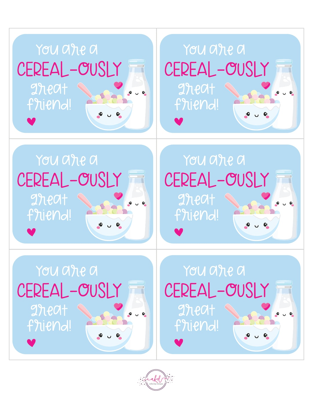 Cereal Pun Valentine's Day Tags, Instant Download, Printable Valentine ...