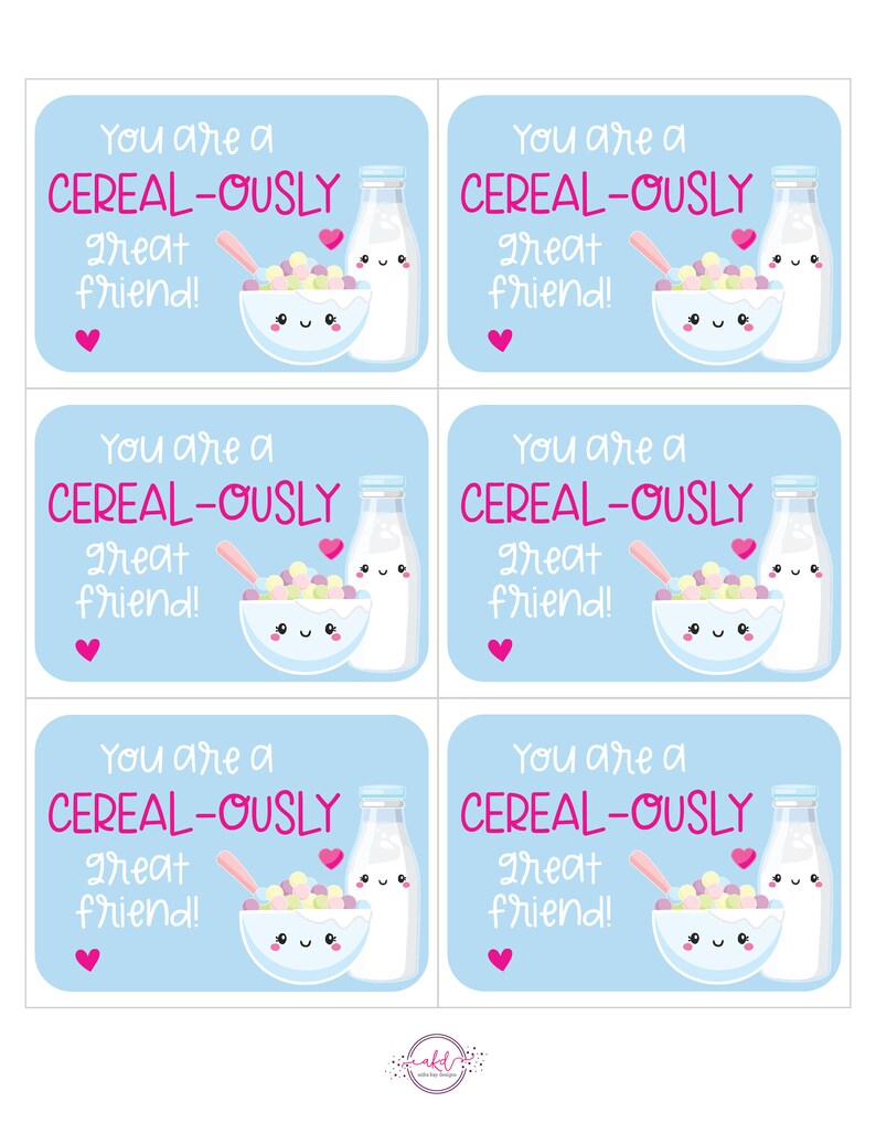 Cereal Pun Valentine's Day Tags, Instant Download, Printable Valentine ...