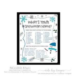What's Your Snowman Name Printable, DOWNLOAD, Christmas Holiday Party ...