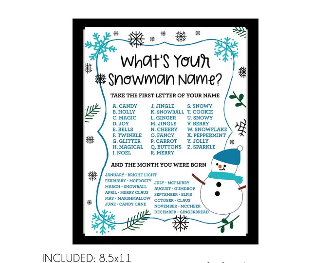 What's Your Snowman Name Printable, DOWNLOAD, Christmas Holiday Party ...