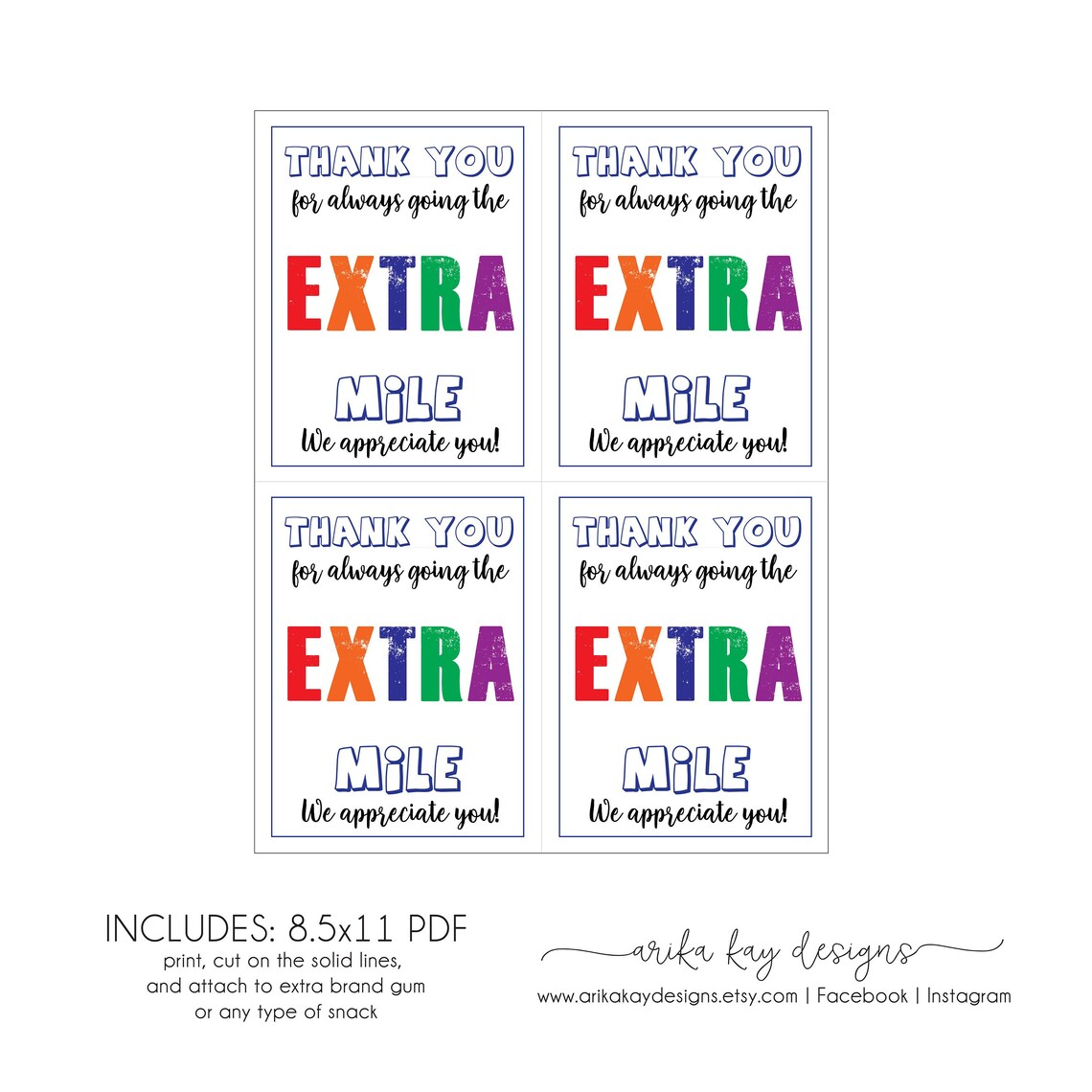 Snack Gift Tag, DIY, Thanks for Going the Extra Mile Appreciation Tag ...