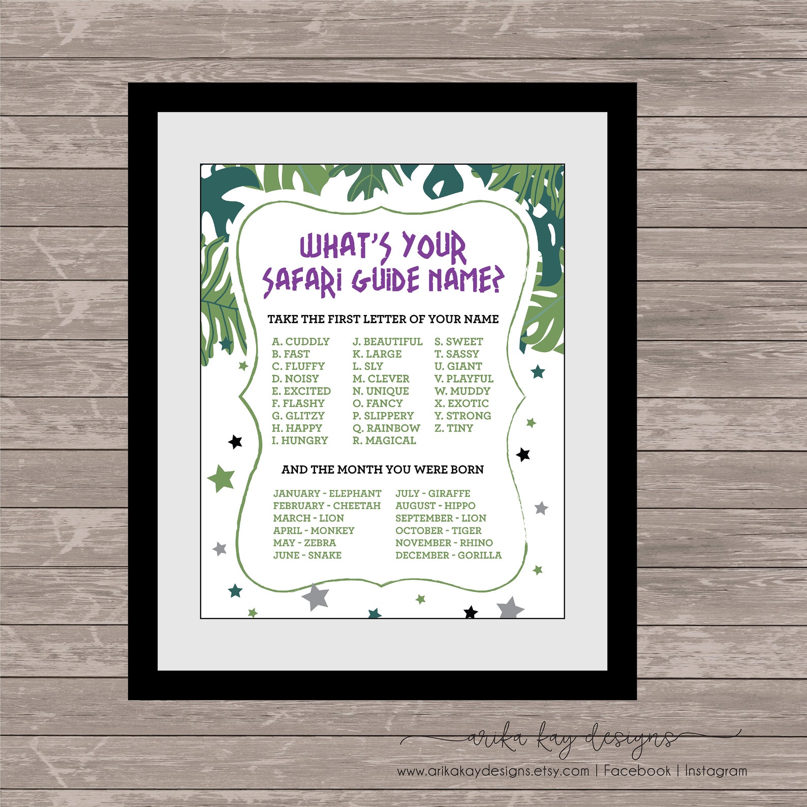 What's Your Safari Guide Name Printable Wildlife Sign - Etsy