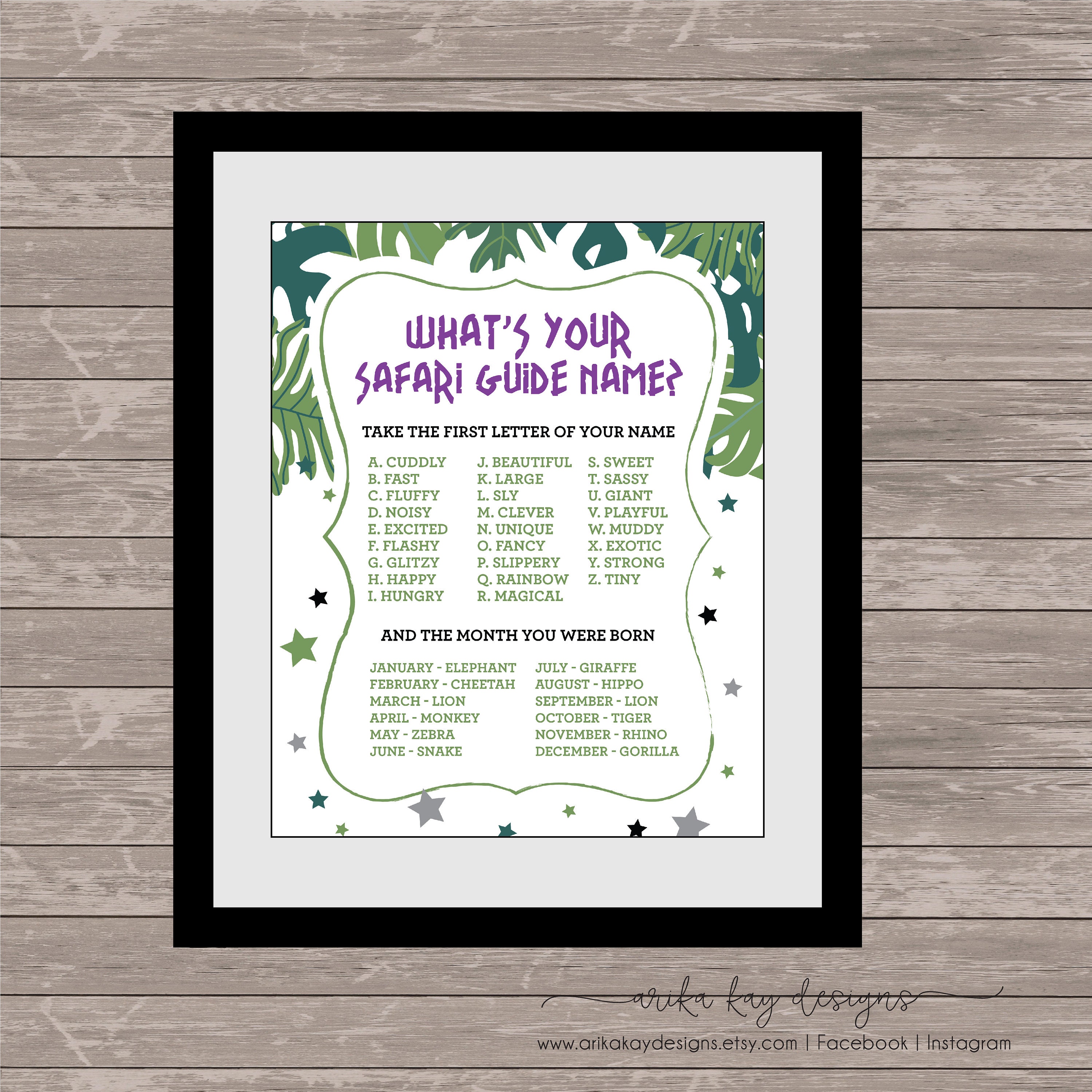 What's Your Safari Guide Name Printable Wildlife Sign - Etsy