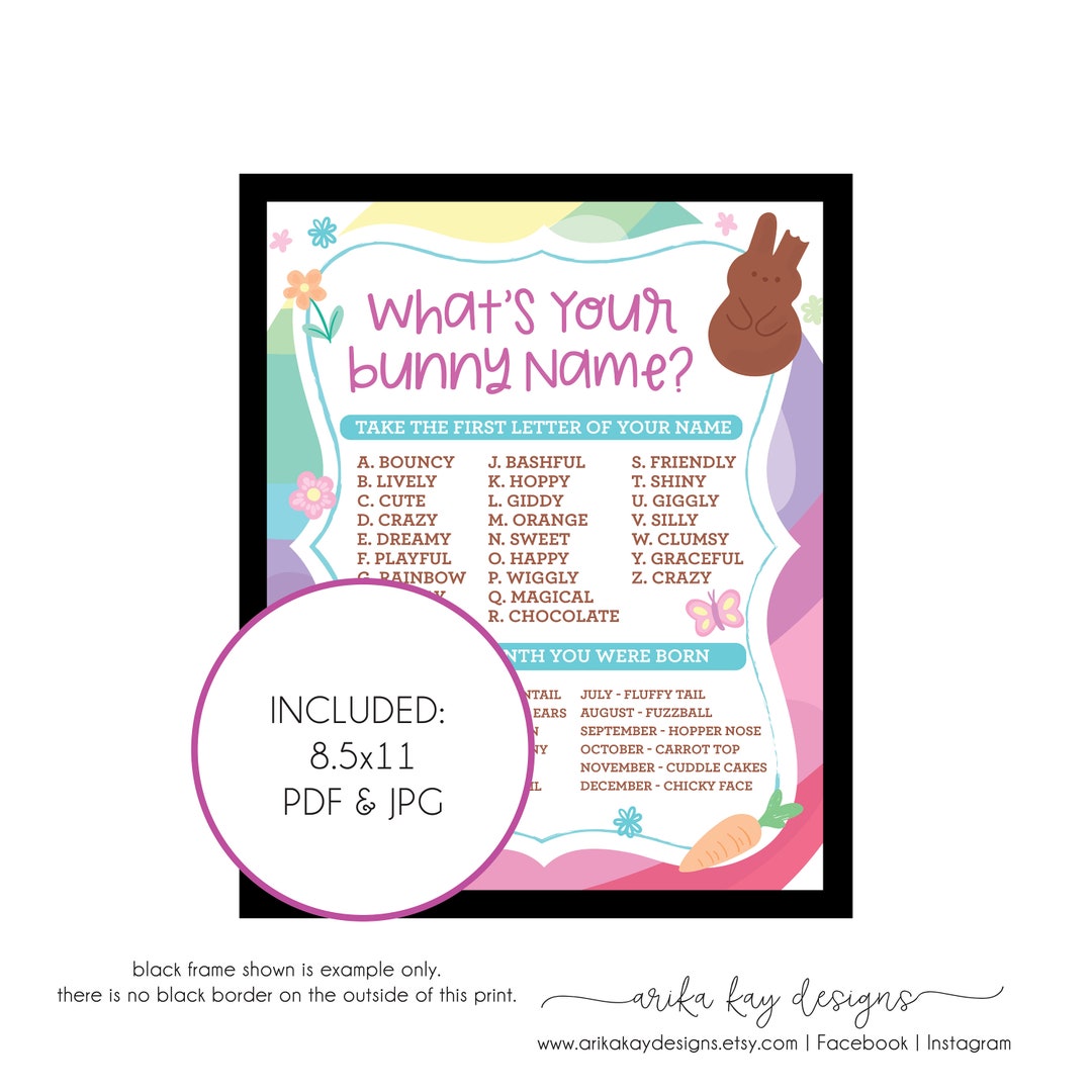 What's Your Bunny Name Printable, DOWNLOAD, Easter Holiday Party ...