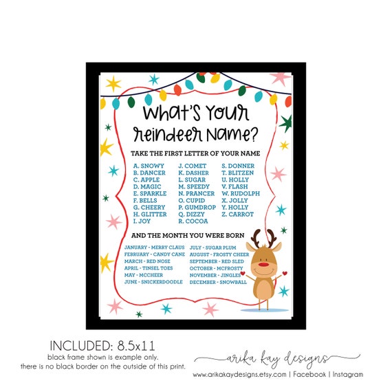 What's Your Reindeer Name Printable DOWNLOAD Christmas - Etsy UK