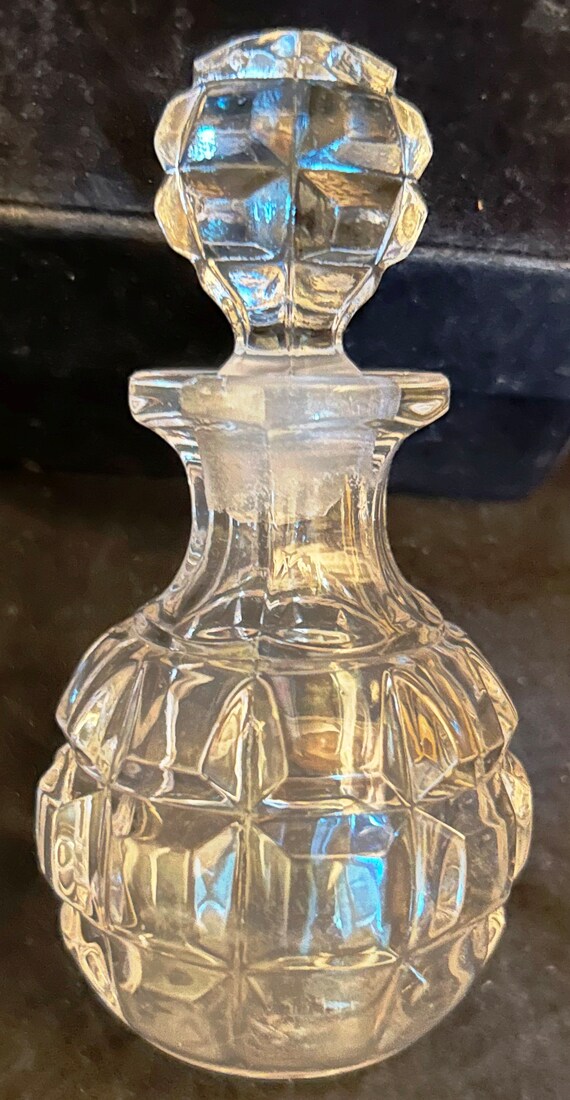 Pressed Glass Perfume Bottle raised square pattern - Gem