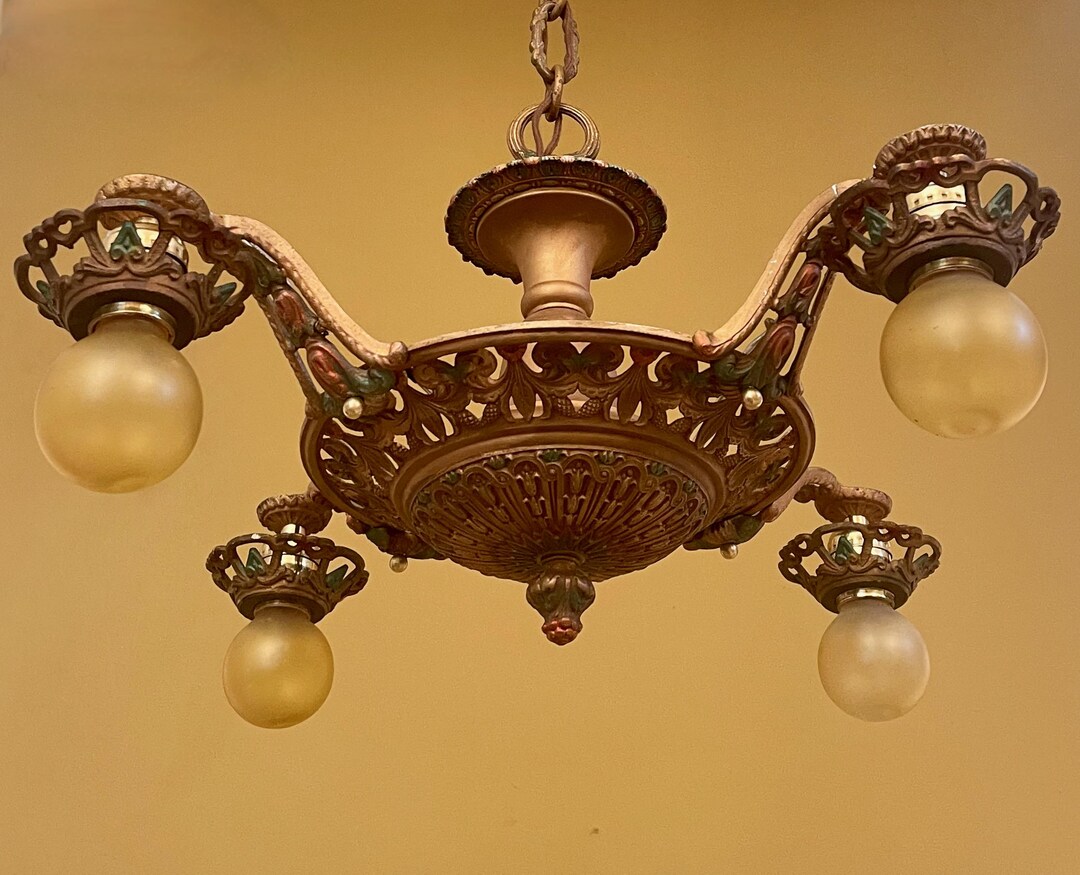 Vintage Lighting 1920s Romantic Revival Polychrome Chandelier. Luscious ...