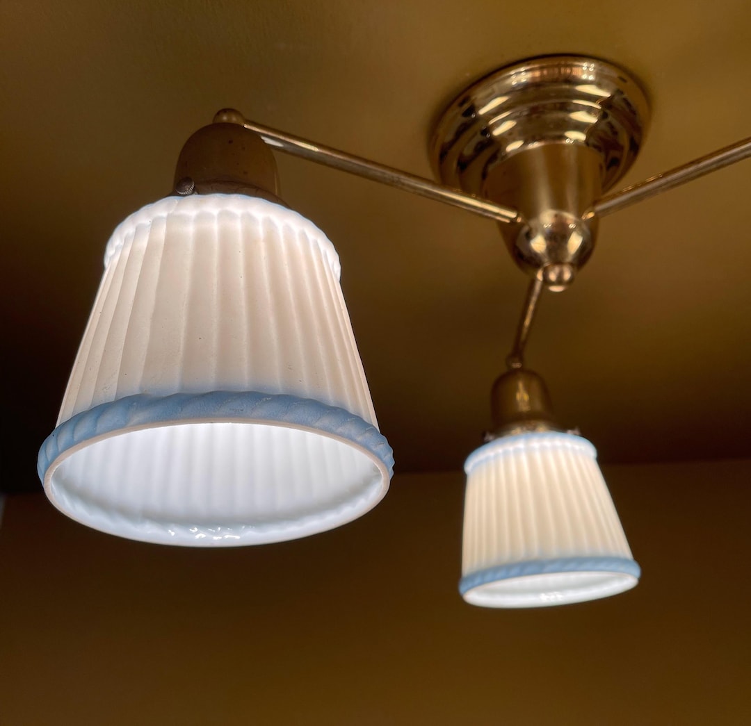 1990s VERY LOW Brass Ceiling Light With 1920s Blue Shades - Etsy
