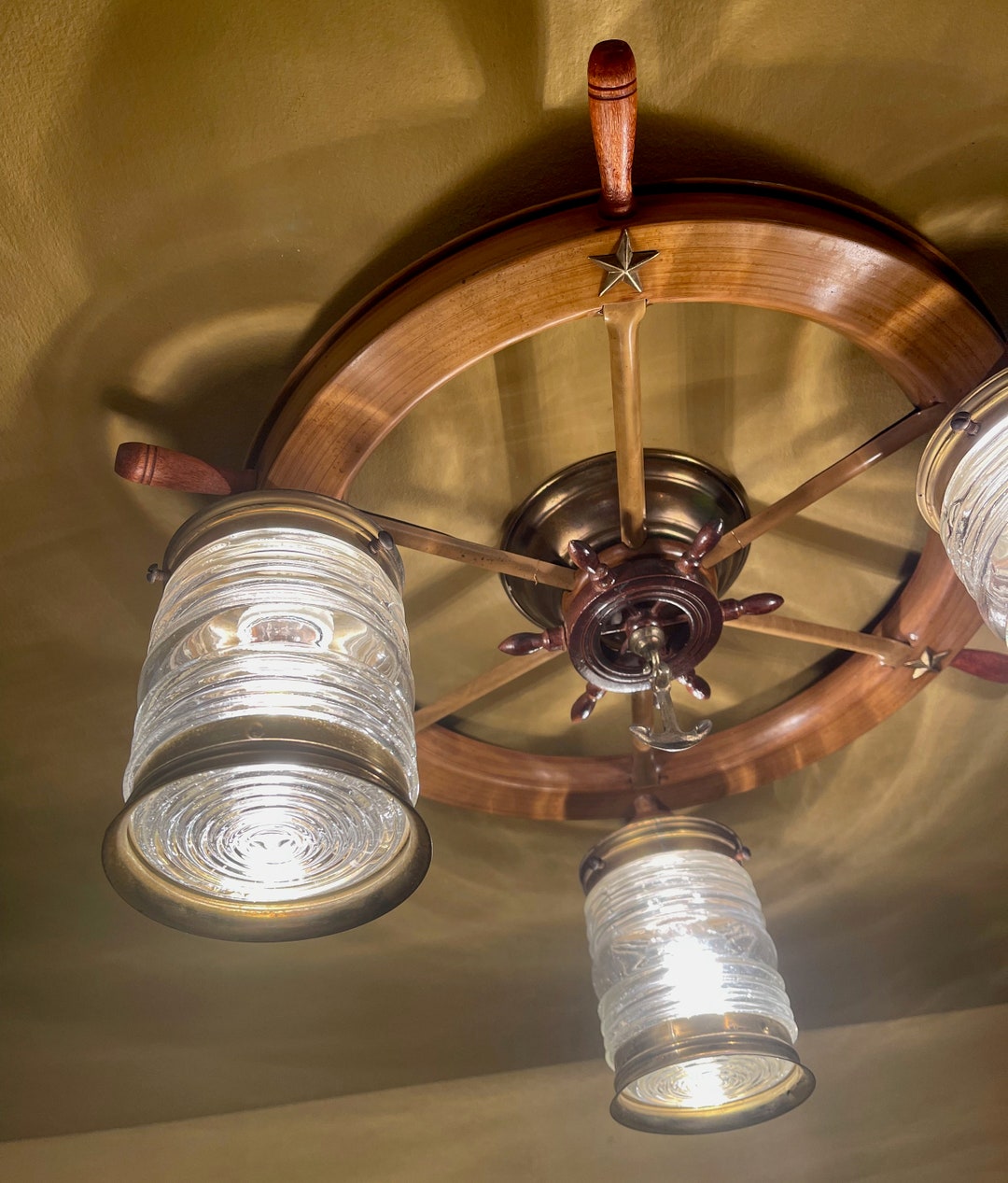 Vintage Lighting PAIR 1930s Maritime Fresnel Ship's Wheel Ceiling ...